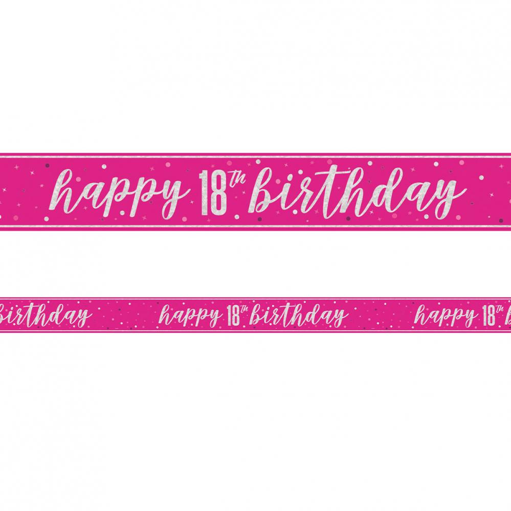 Happy 18th Birthday Banner Pink & Sølv - Partyhallen.dk